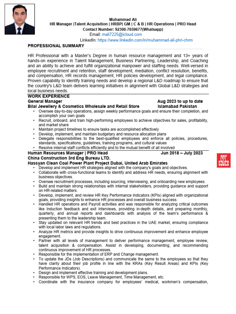 HR Manager CV | PDF | Human Resources | Human Resource Management