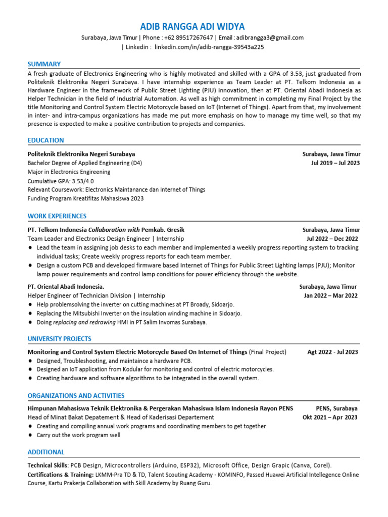 CV - Adib Rangga Adi Widya - Eng | PDF | Internet Of Things | Computer Engineering