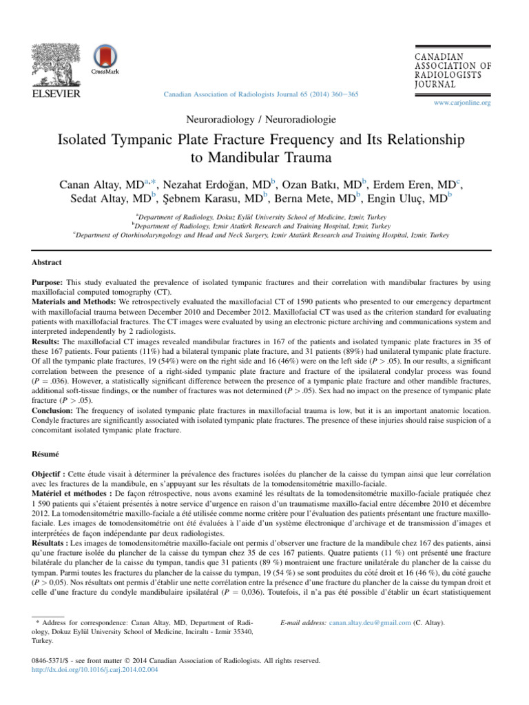 Isolated Tympanic Plate Fracture Frequency and - 2014 - Canadian ...