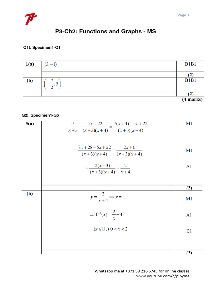 P3 CH2 - Functions - Graphs - Pastpapers - MS | PDF | Career & Growth ...