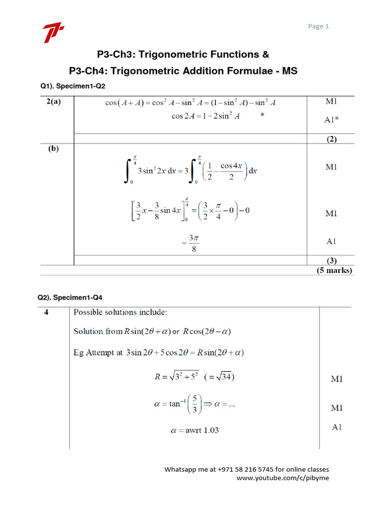 P3 CH3 and CH4 - Trigonometry - Pastpapers - MS | PDF | Trigonometry | Triangle Geometry