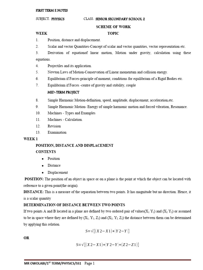 Edited Lesson Note Physics Sss2 First Term | PDF | Euclidean Vector | Collision