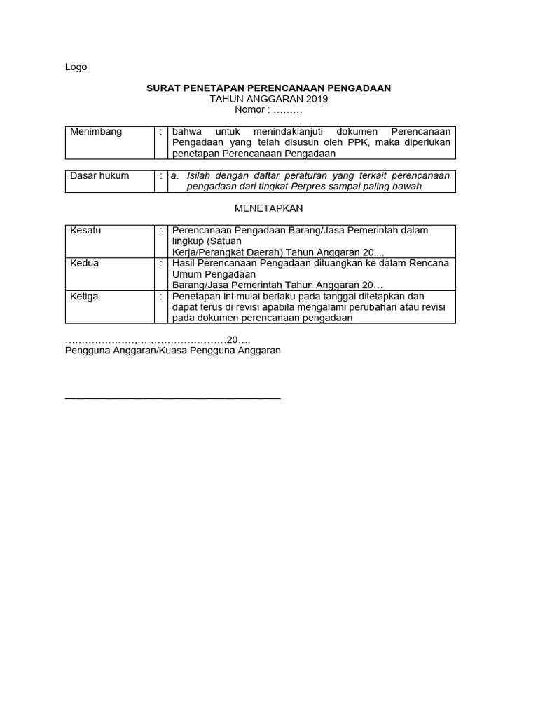 Surat Penetapan Perencanaan Pengadaan | PDF