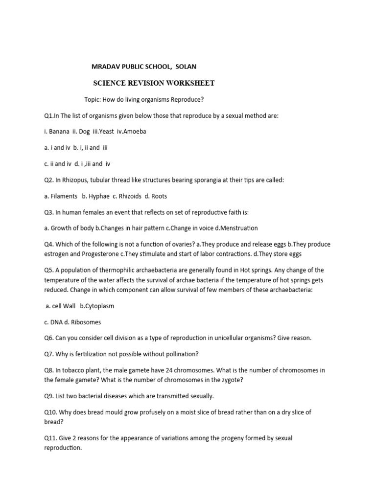 L-7SCIENCE REVISION WORKSHEET Reproduction | PDF | Sexual Reproduction | Reproduction