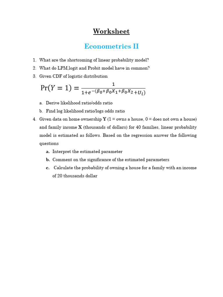 Worksheet Econ II | PDF | Endogeneity (Econometrics) | Statistical Theory