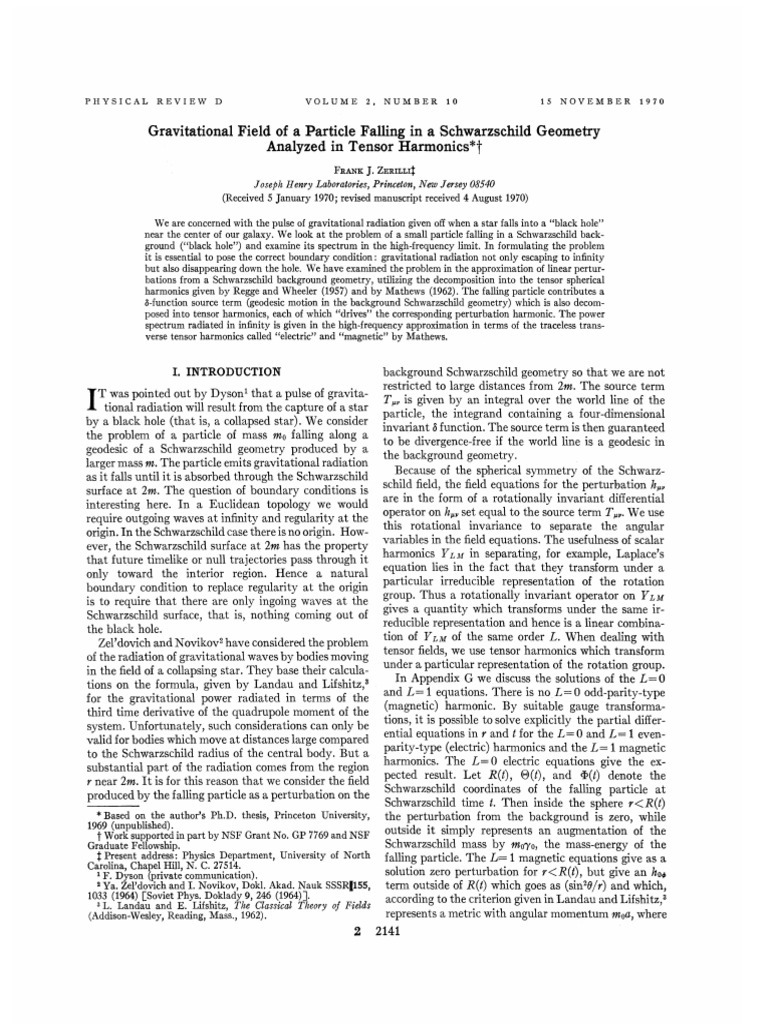Zerilli 1970 | PDF | Black Hole | Waves