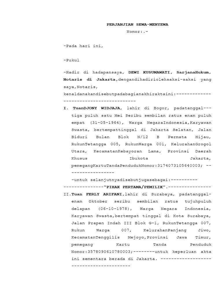 Perjanjian Sewa Menyewa Djony-Ferly 24 Sept 2021 Jam 21.00 | PDF