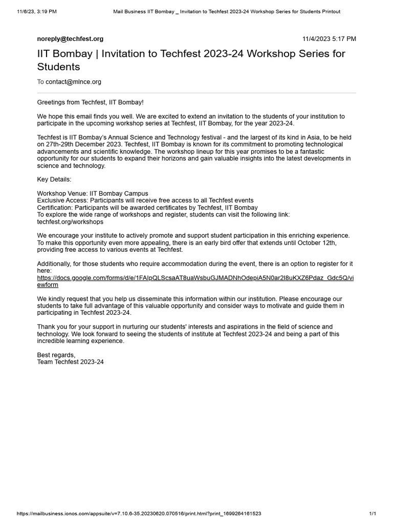 IIT Bombay Invitation To Techfest 2023 24 Workshop Series For Students ...