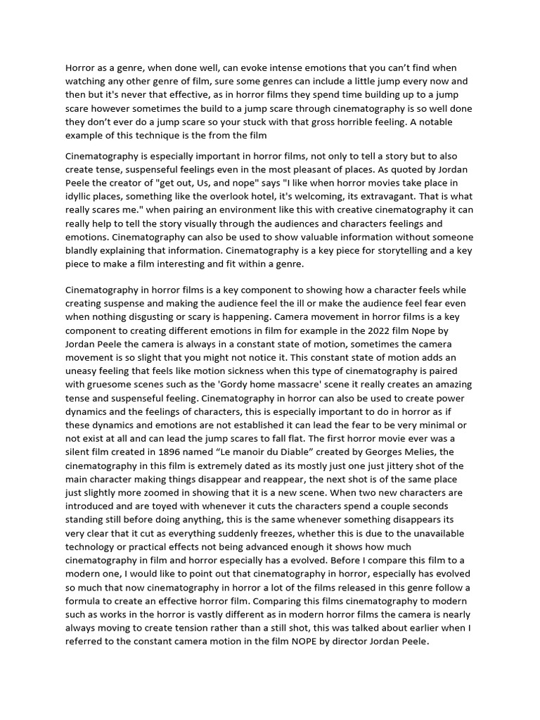 Cinematography in The Horror Genre and The Evolution of Horror ...