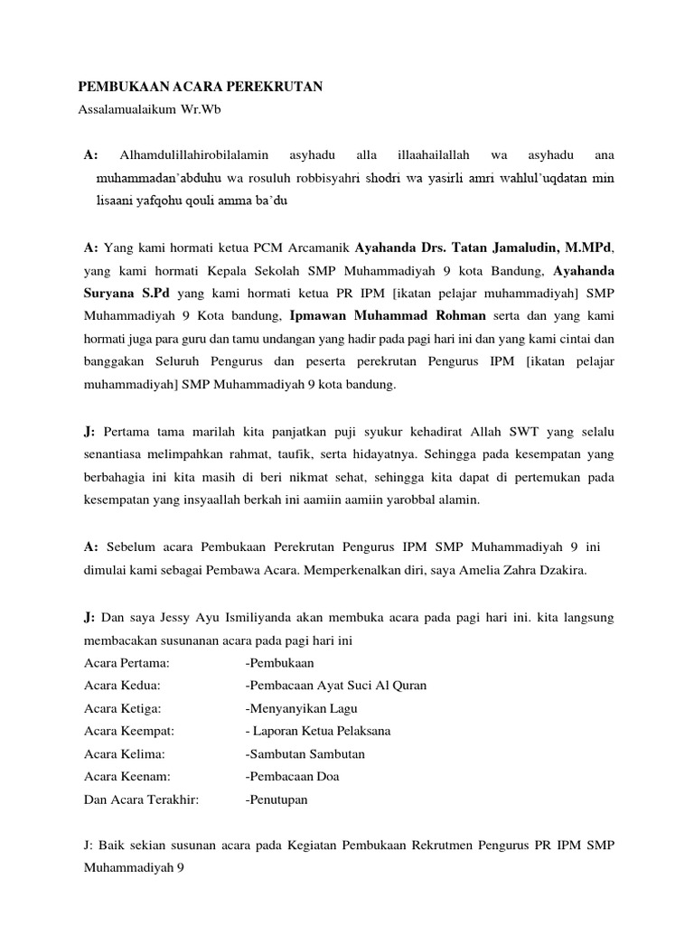 Teks Mc Pembukaan Perekrutan Pengurus Ipm Pdf