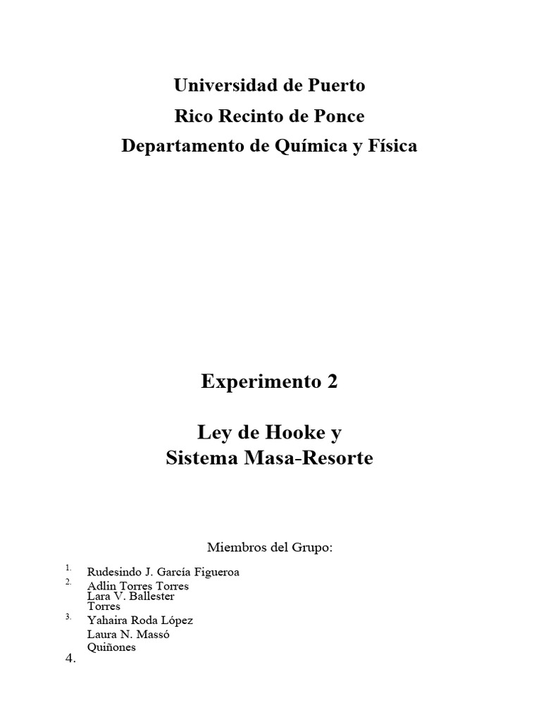Ley de Hooke - Masa Resorte Rudy | PDF | Naturaleza | Elasticidad (Física)