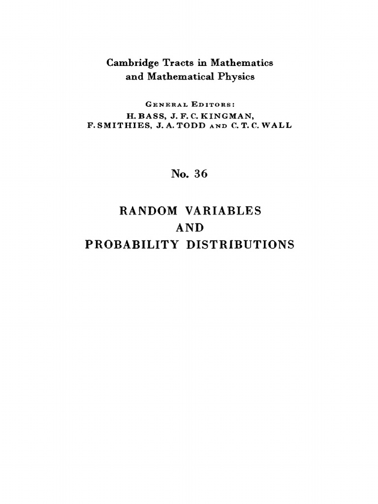 (Cambridge Tracts in Mathematics) H. Cramer - Random Variables and ...