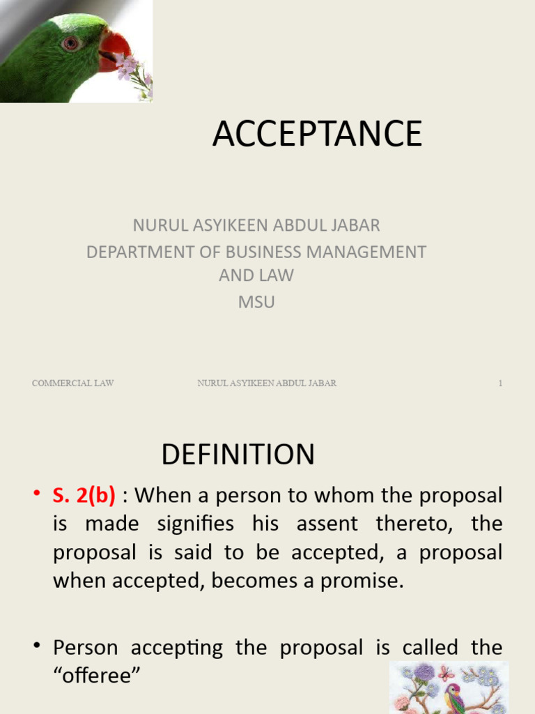 Topic 2 - Acceptance | PDF | Offer And Acceptance | Legal Concepts