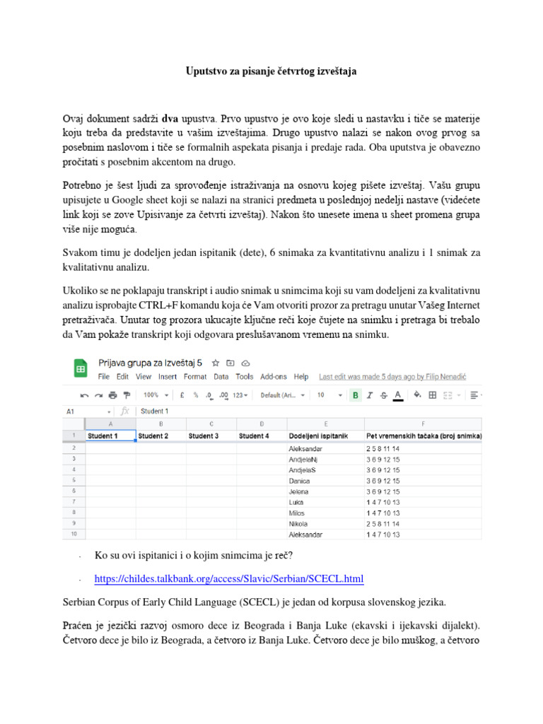 Uputstvo Za Pisanje Četvrtog Izveštaja | PDF