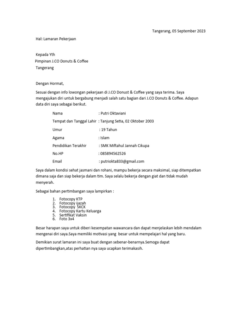 Surat Lamaran Jco | PDF