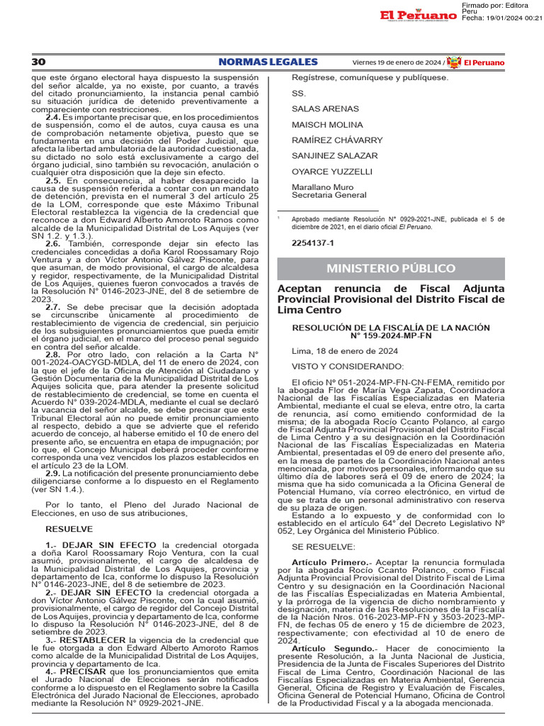 Normas Legales: Ministerio Público | PDF | Fiscal | Alcalde