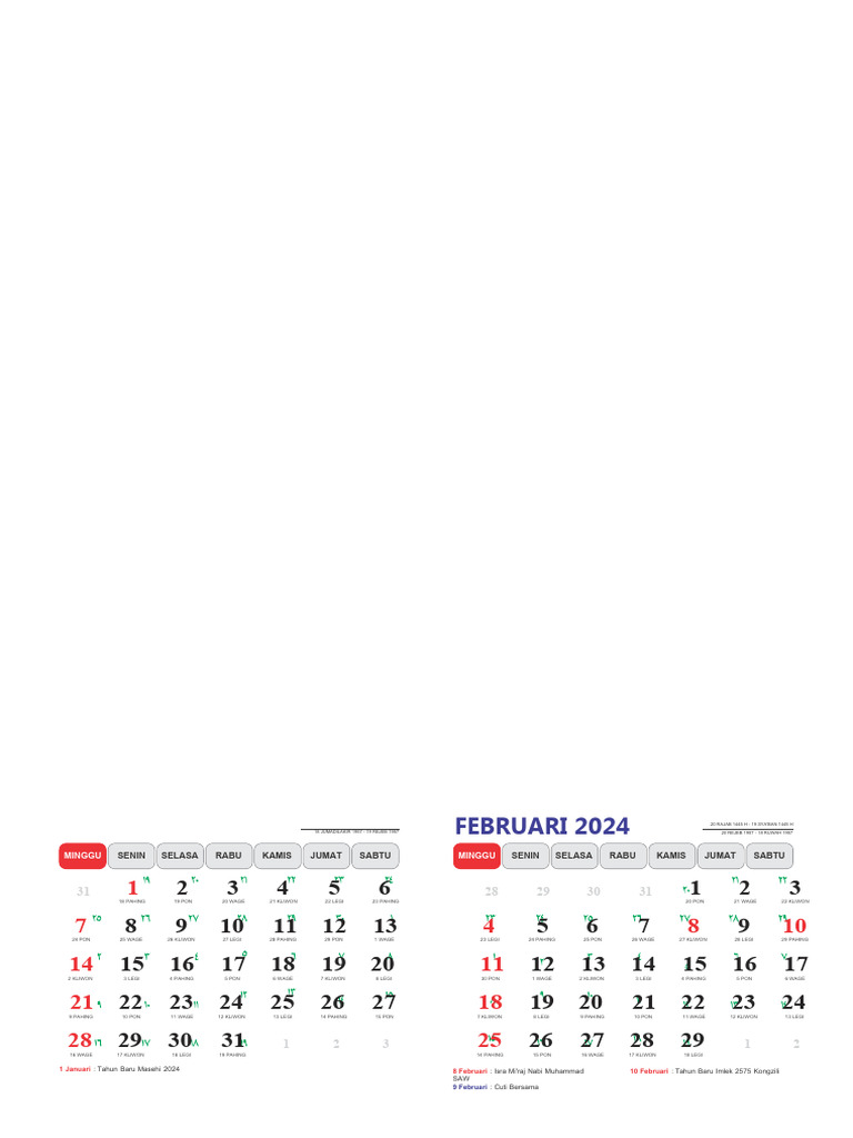 Kalender Lengkap 2024 dan 1957 | PDF