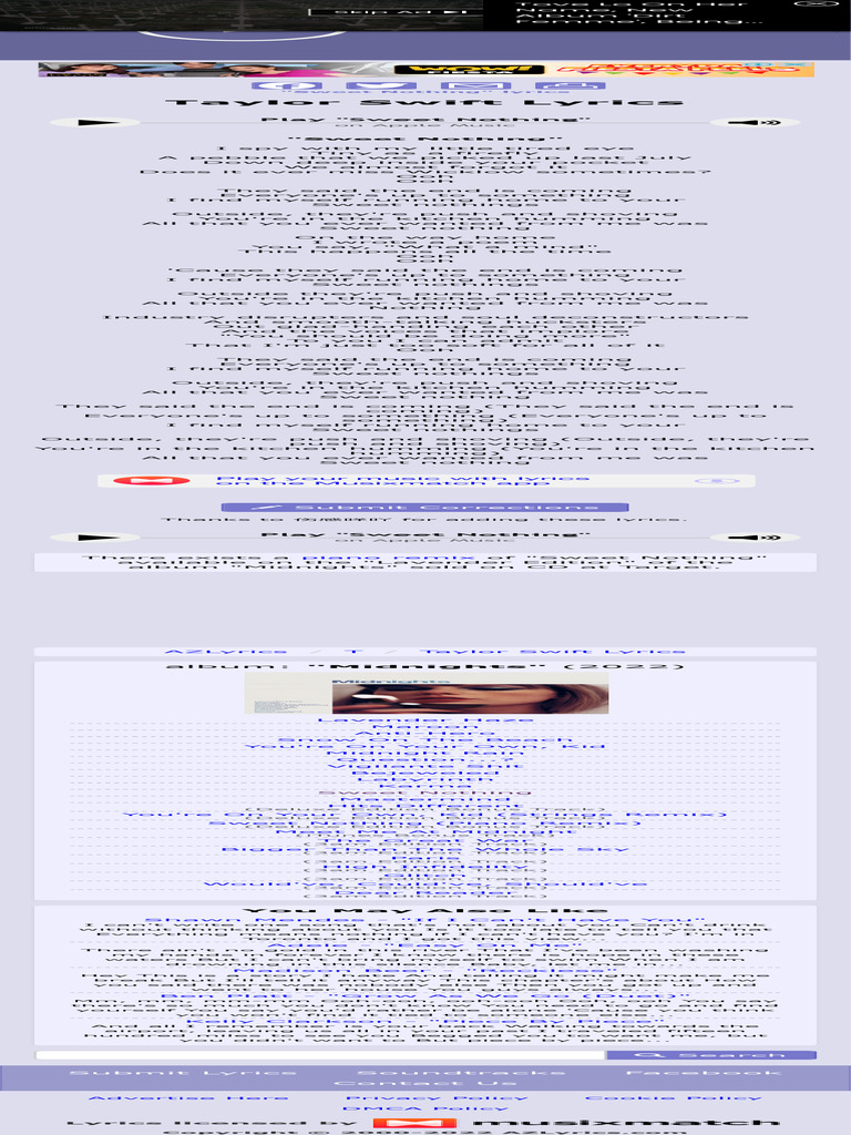 Taylor Swift - Sweet Nothing Lyrics | PDF | Albums | Music Industry