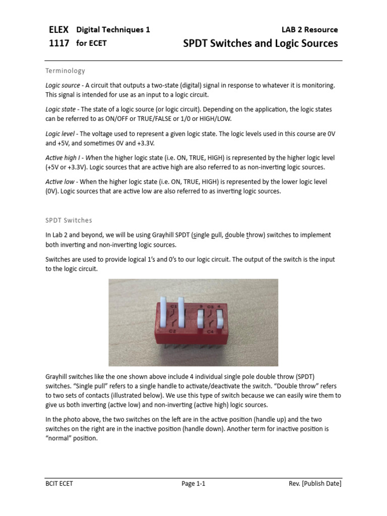 Lab 2 - SPDT Switches and Logic Sources | PDF | Logic Gate | Switch