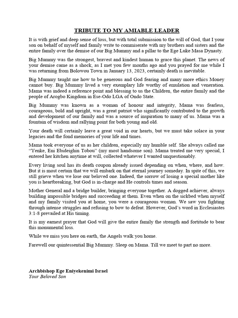Tribute To My Amiable Leader | PDF
