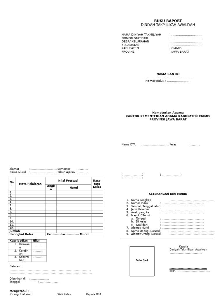 Buku Raport Template | PDF