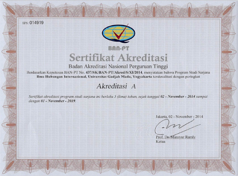 Sertifikat Akreditasi S1 HI 2014 | PDF