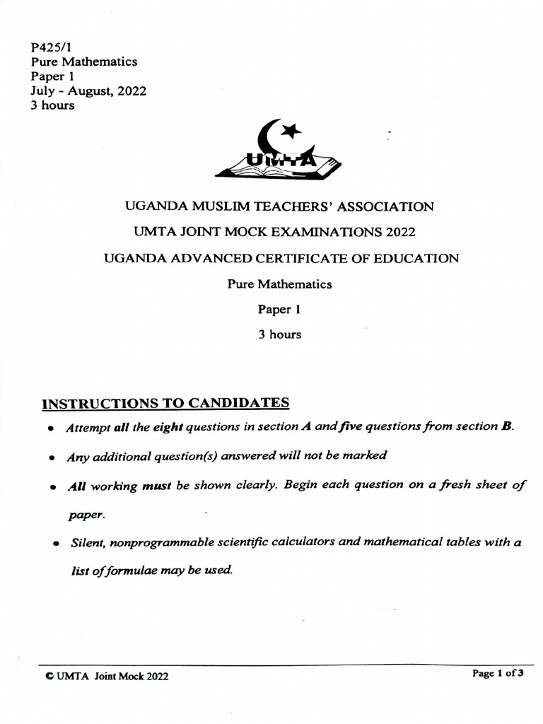 Umta Mock Mtc-1, 2022 | PDF