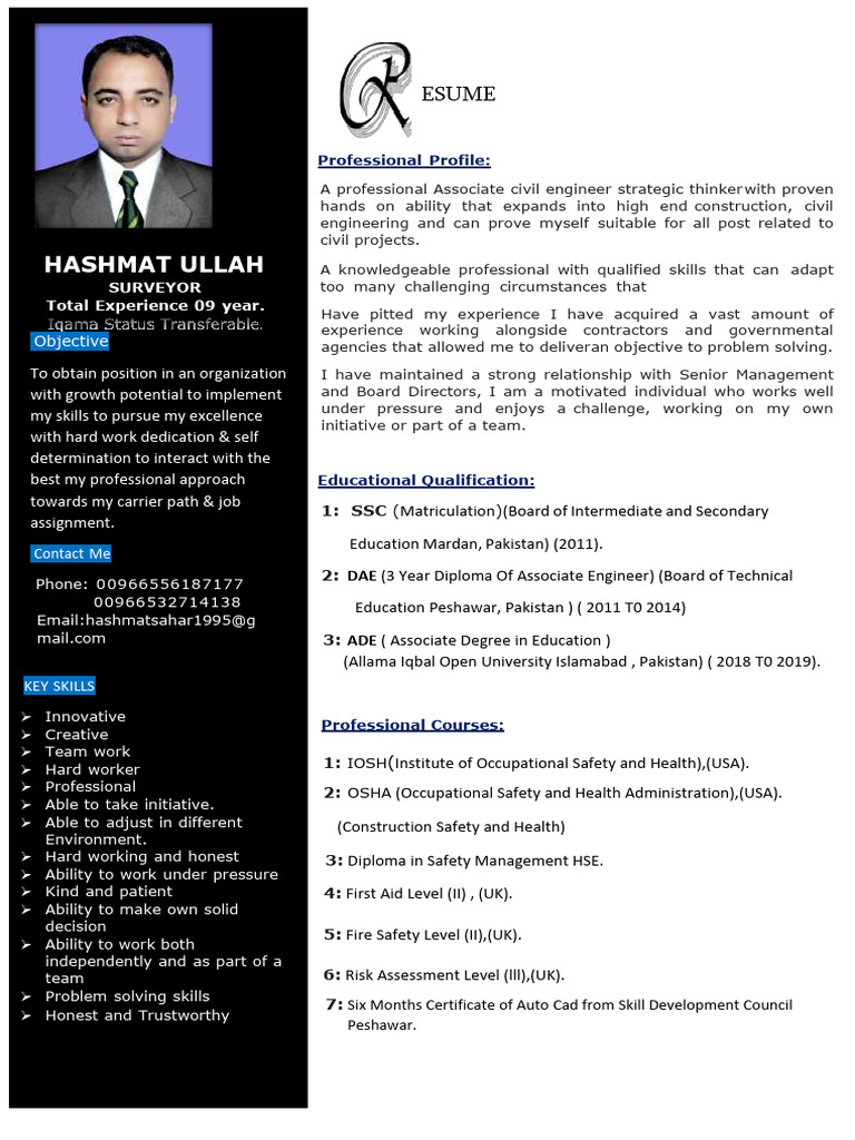 Surveyor Hashmat Ullah Cv. | PDF | Occupational Safety And Health