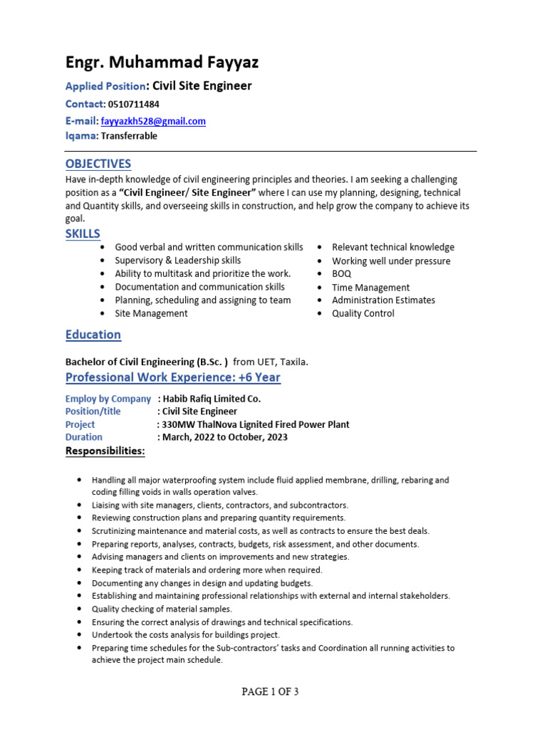 Engr M Fayyaz CV | PDF | Concrete | Specification (Technical Standard)