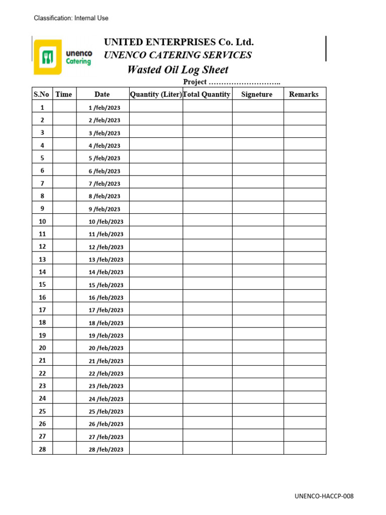 Daily Wasted Oil Sheet | PDF