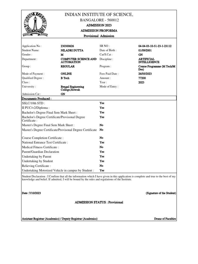 Proforma 230300626 | PDF | Academic Degree | Bachelor's Degree