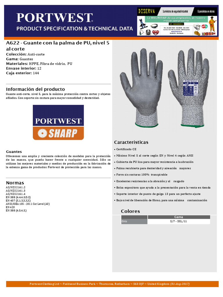 Ficha Tecnica 8 Guante Portwest A622 | PDF