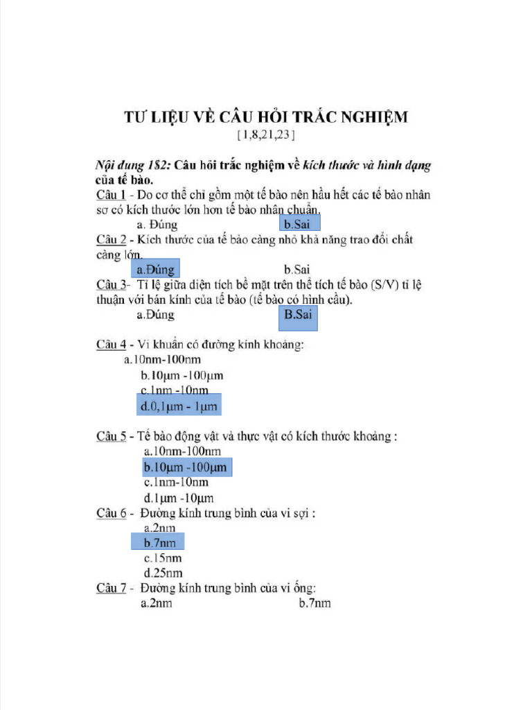PDF Trac Nghiem Sinh Hoc Te Bao Te Bao Hoc Compress | PDF
