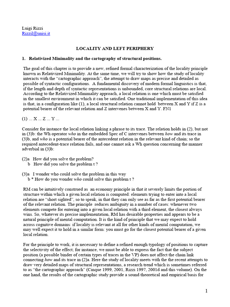 Rizzi, Locality and Left Periphery | PDF | Semantics | Cognitive Science