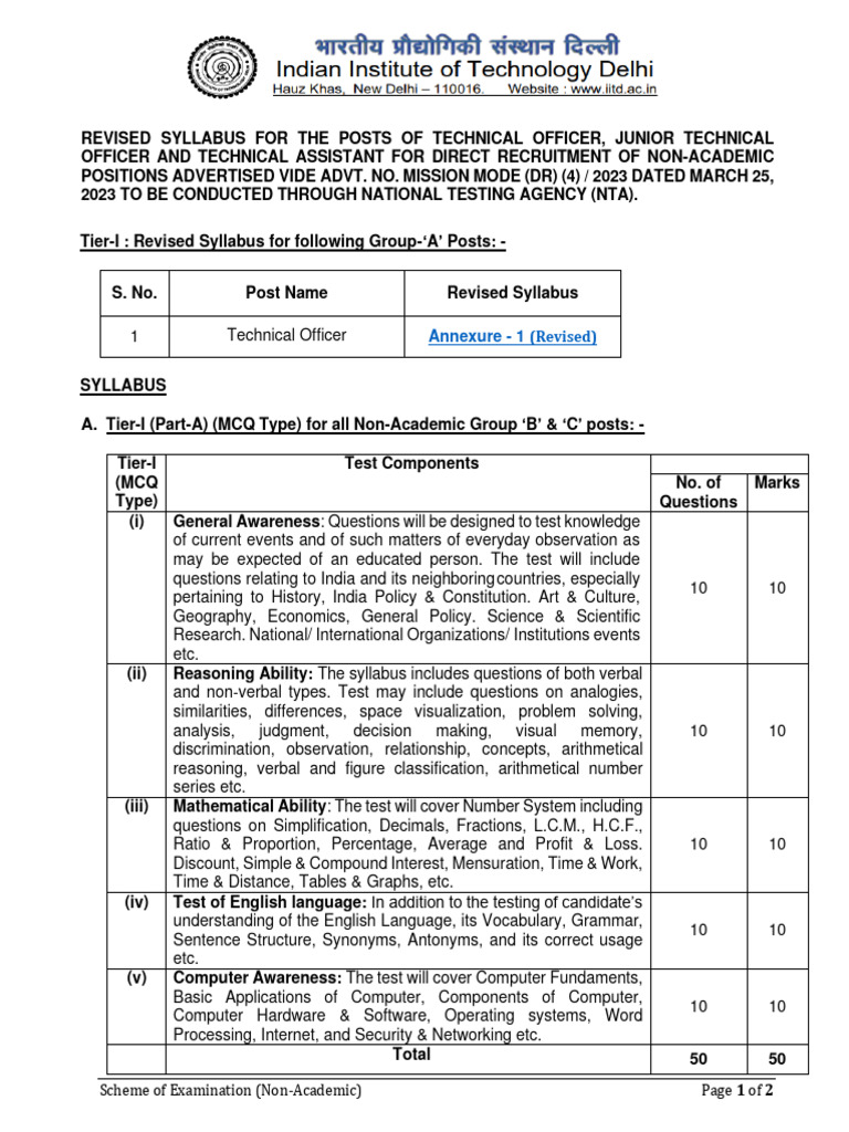 Revised Syllabus for Technical Posts | PDF | Science | Cognitive Science