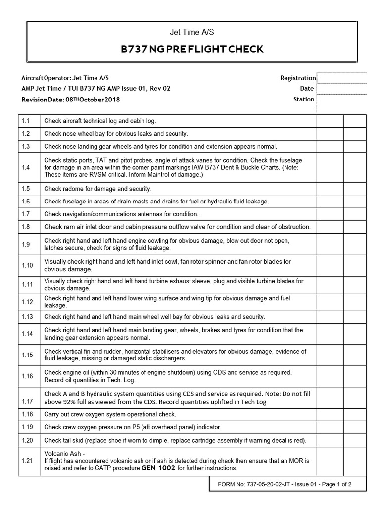737-05-20-02-JT - PRE FLIGHT Iss 01 Rev 02 | PDF | Landing Gear ...