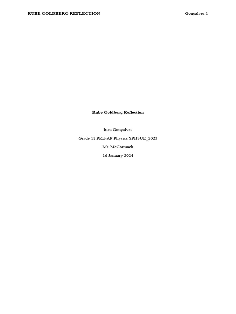 Inez Goncalves - Summative Assessment Rube-Goldberg Design Project | PDF