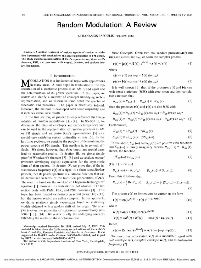 Random Modulation A Review Pdf Spectral Density Frequency Modulation 