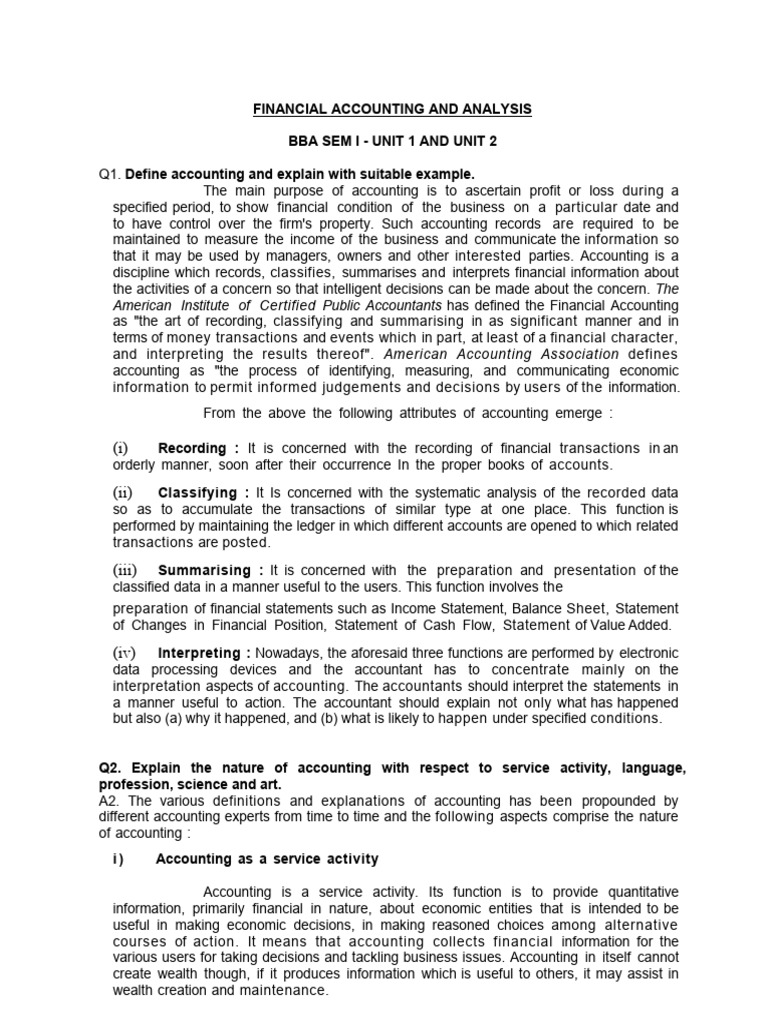 Faa Bba Sem I - Unit 1 and 2 | PDF | Expense | Financial Accounting