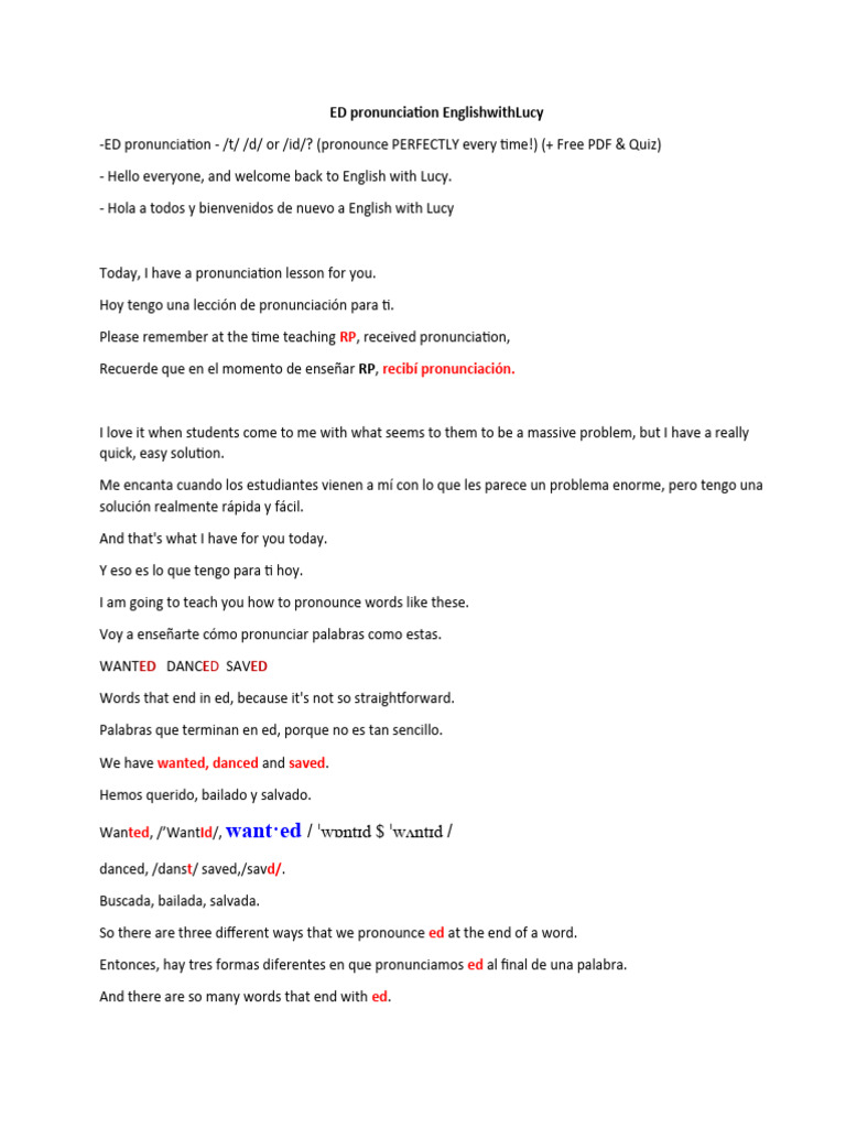 Mastering ED Pronunciation in English | PDF | Consonant | Human ...