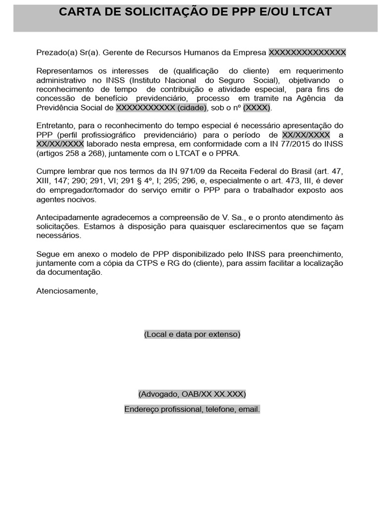 Carta de Solicitação PPP LTCAT | PDF Carta de Solicitação PPP LTCAT | PDF