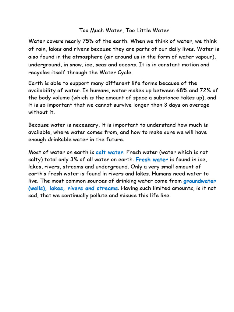 Too Much Water Too Little Water | PDF | Water | Fresh Water