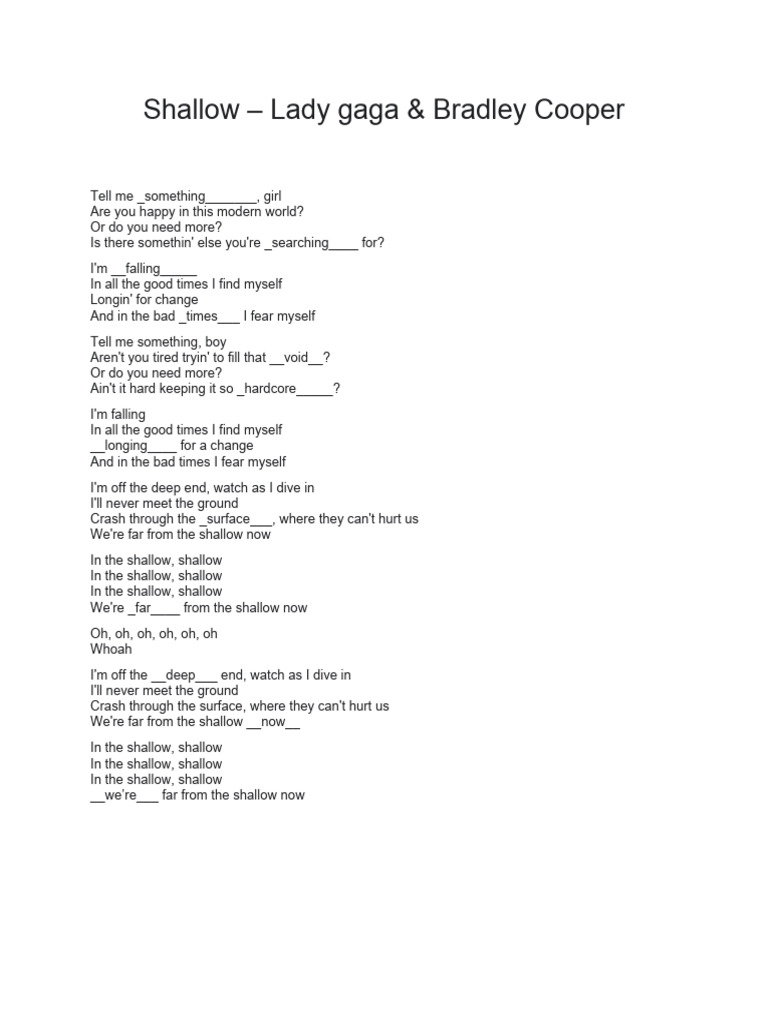 Shallow Lyrics | PDF