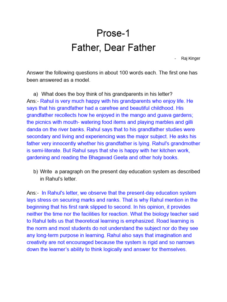 Insights on Education in "Father, Dear Father" | PDF | Thought ...