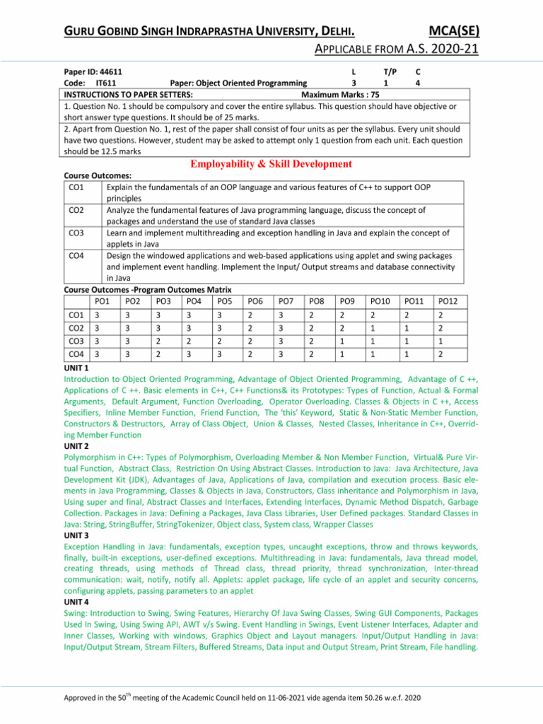 Syllabus OOPS | PDF Syllabus OOPS | PDF