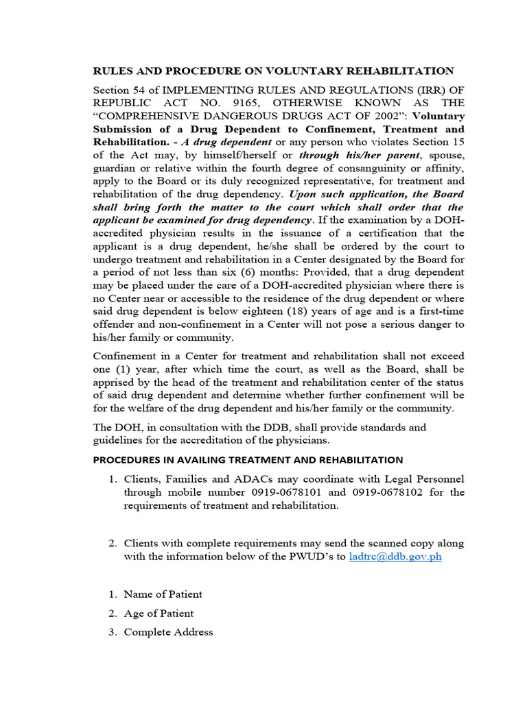 Rules and Procedure On Voluntary Rehabilitation | PDF | Drug ...