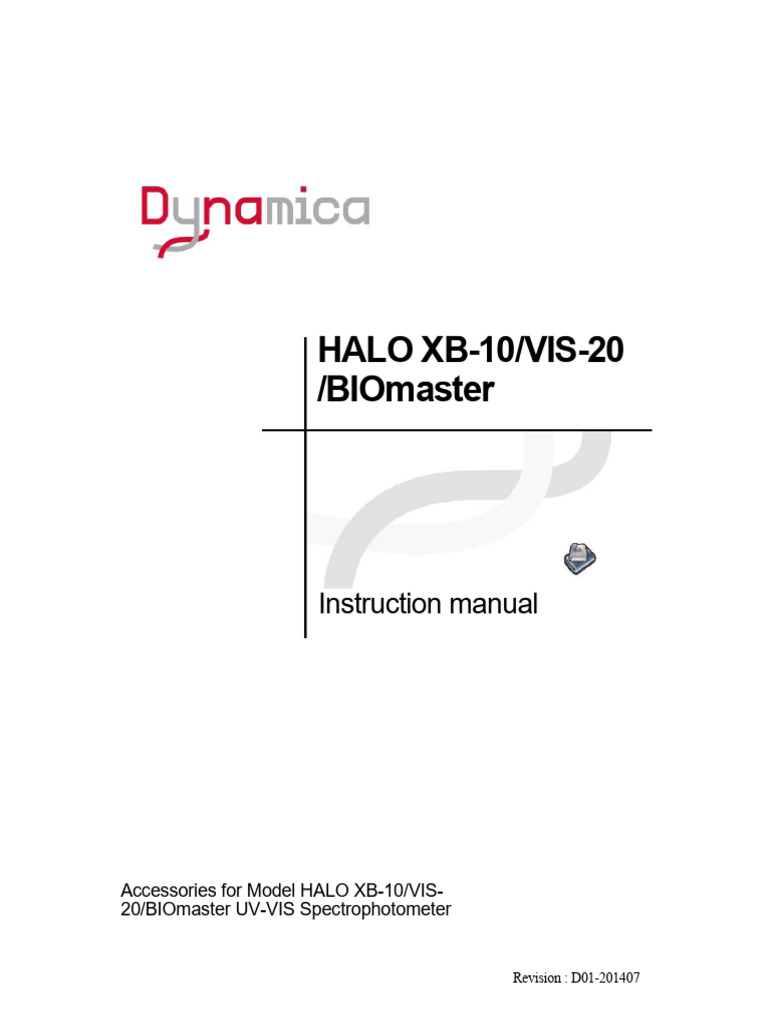 HALO XB-10/VIS-20 Instruction Manual | PDF | Spectrophotometry | Absorbance