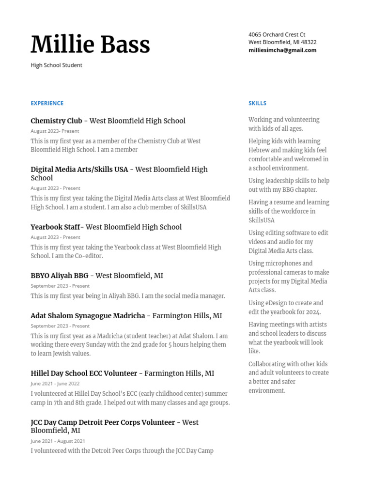 Resume - Millie Bass 2 | PDF | Jews And Judaism