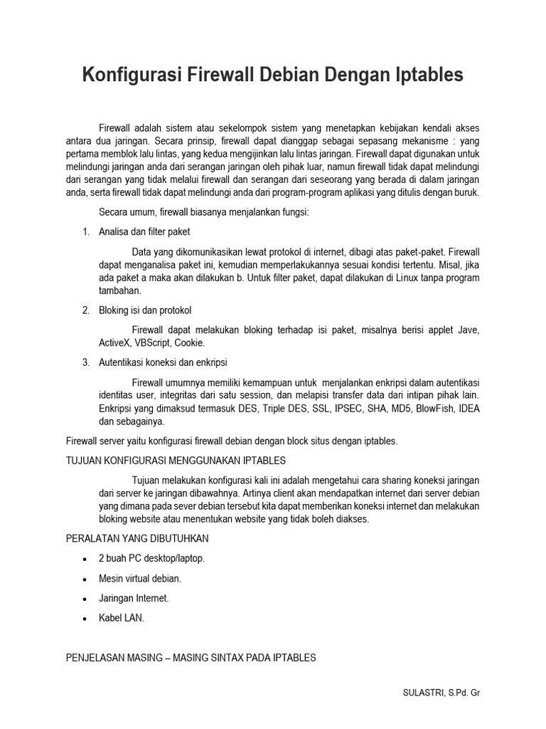 Konfigurasi Firewall Debian Dengan Iptables | PDF