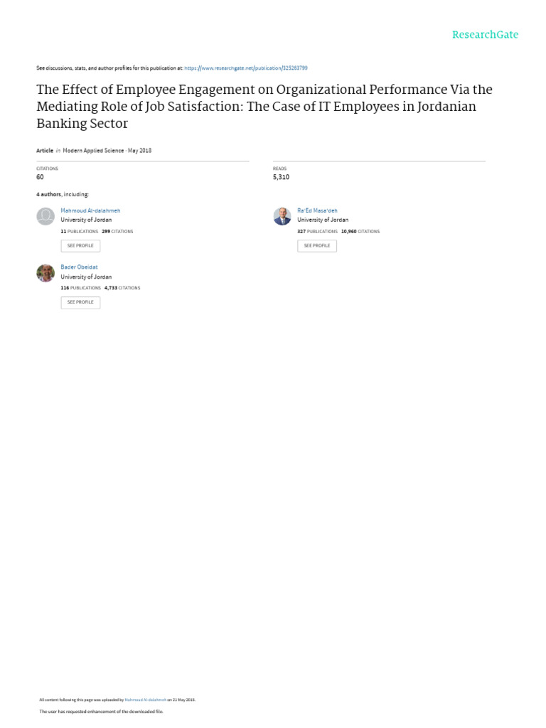 The Effect of Employee Engagement On Organizational Performance Via The Mediating Role of Job ...